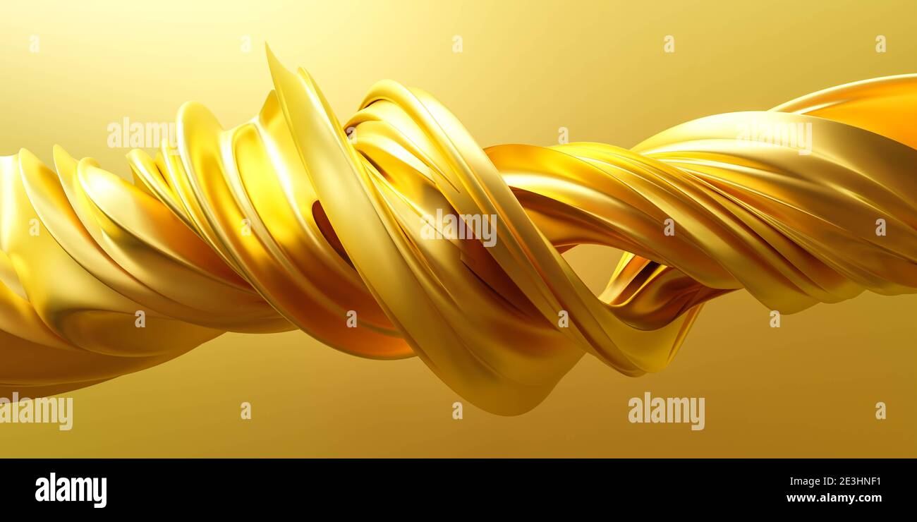 yellow abstract twisted shape screw 3d render illustration minimalistic ...