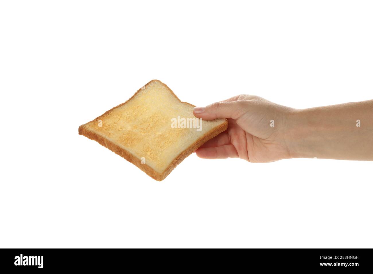 Female hand hold toast bread, isolated on white background Stock Photo ...