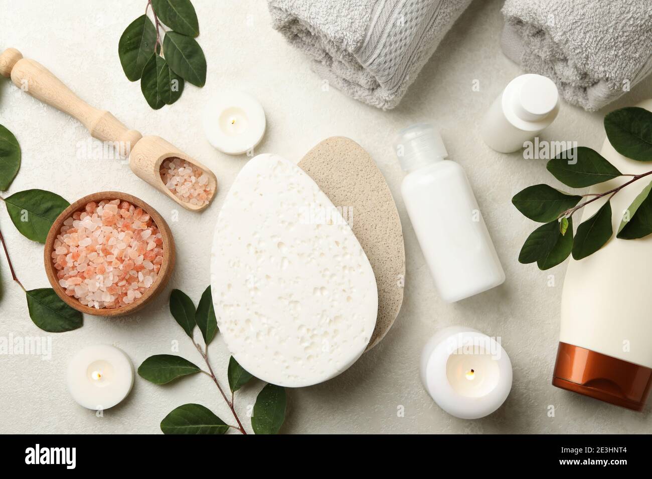 Concept of different spa accessories on white background Stock Photo ...