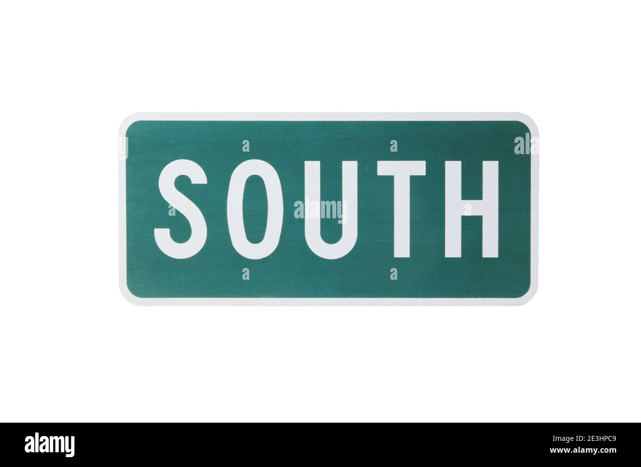 Green south traffic sign isolated on white background Stock Photo - Alamy