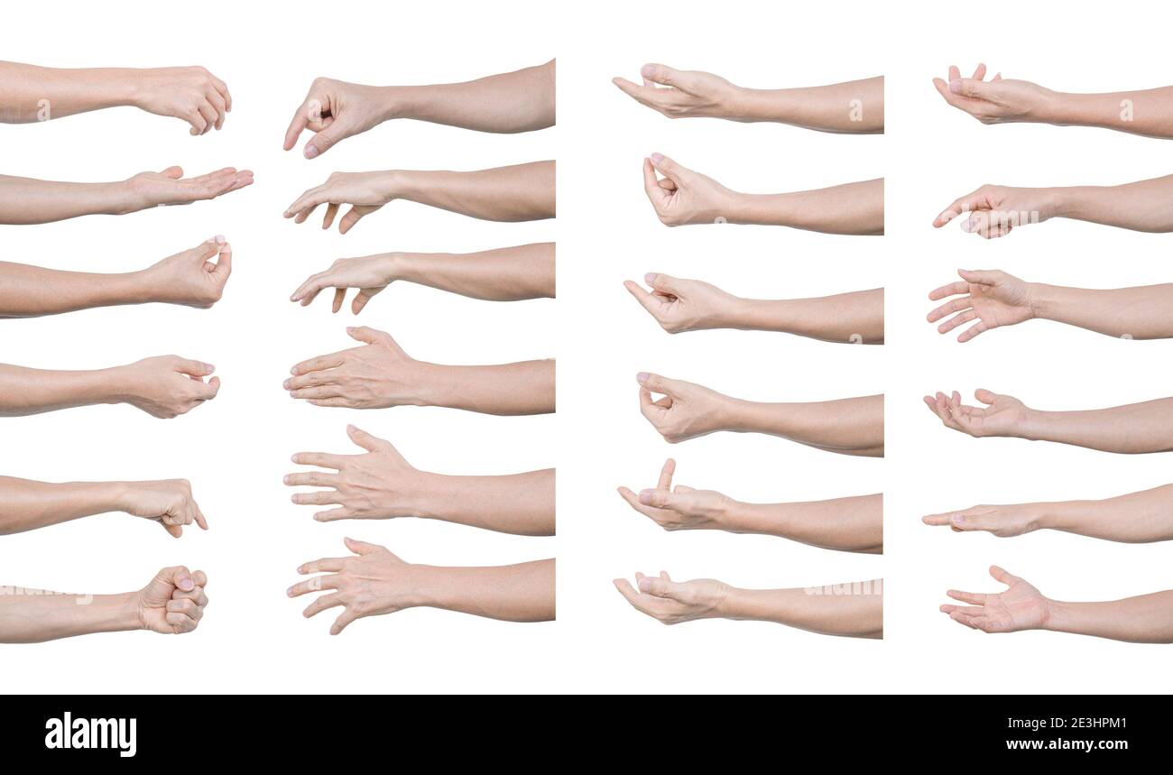 Multiple set of man hands gestures isolated on white background. with ...