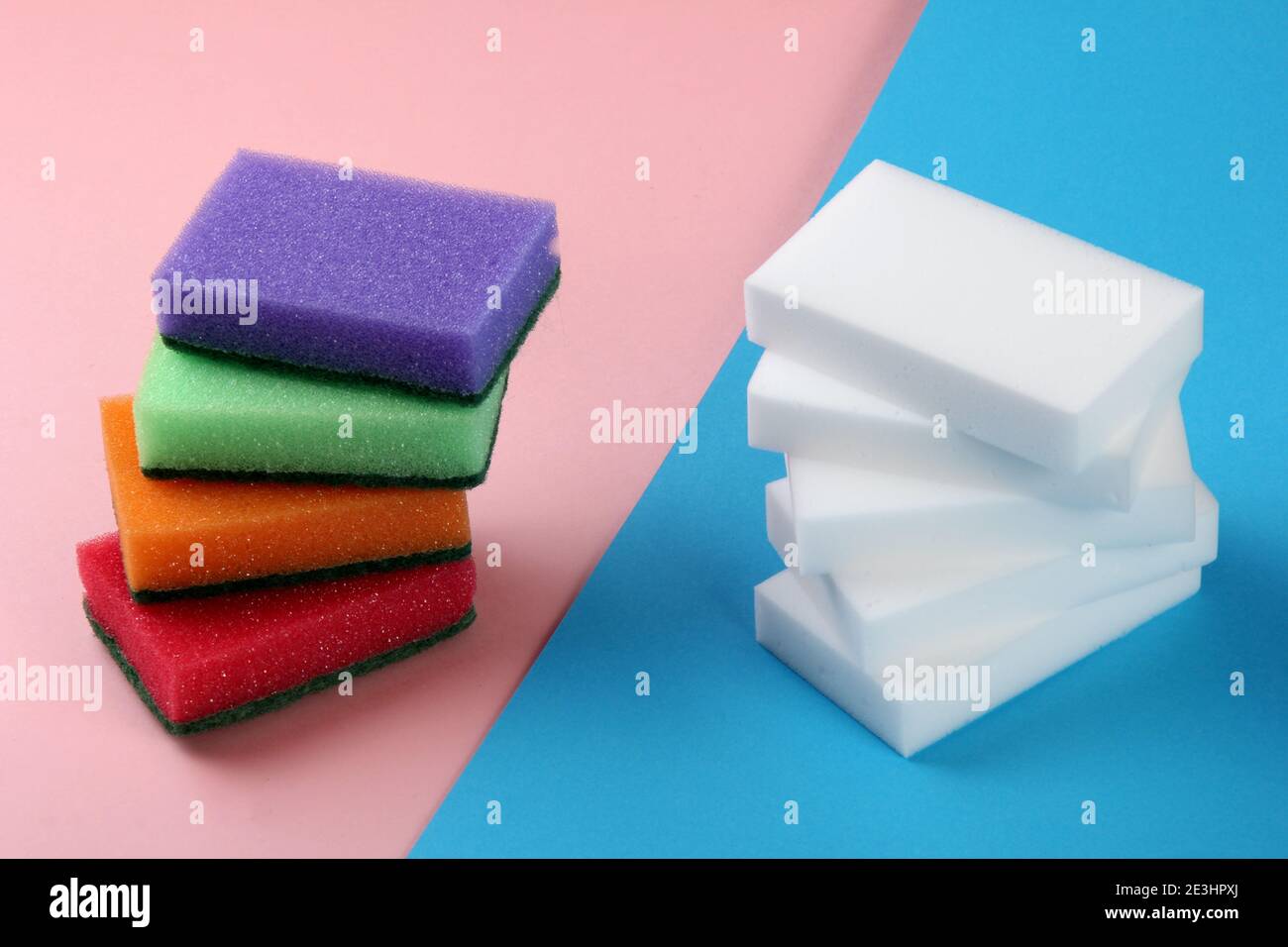 Melamine household sponge. Melamine sponges on dark background, tools ...