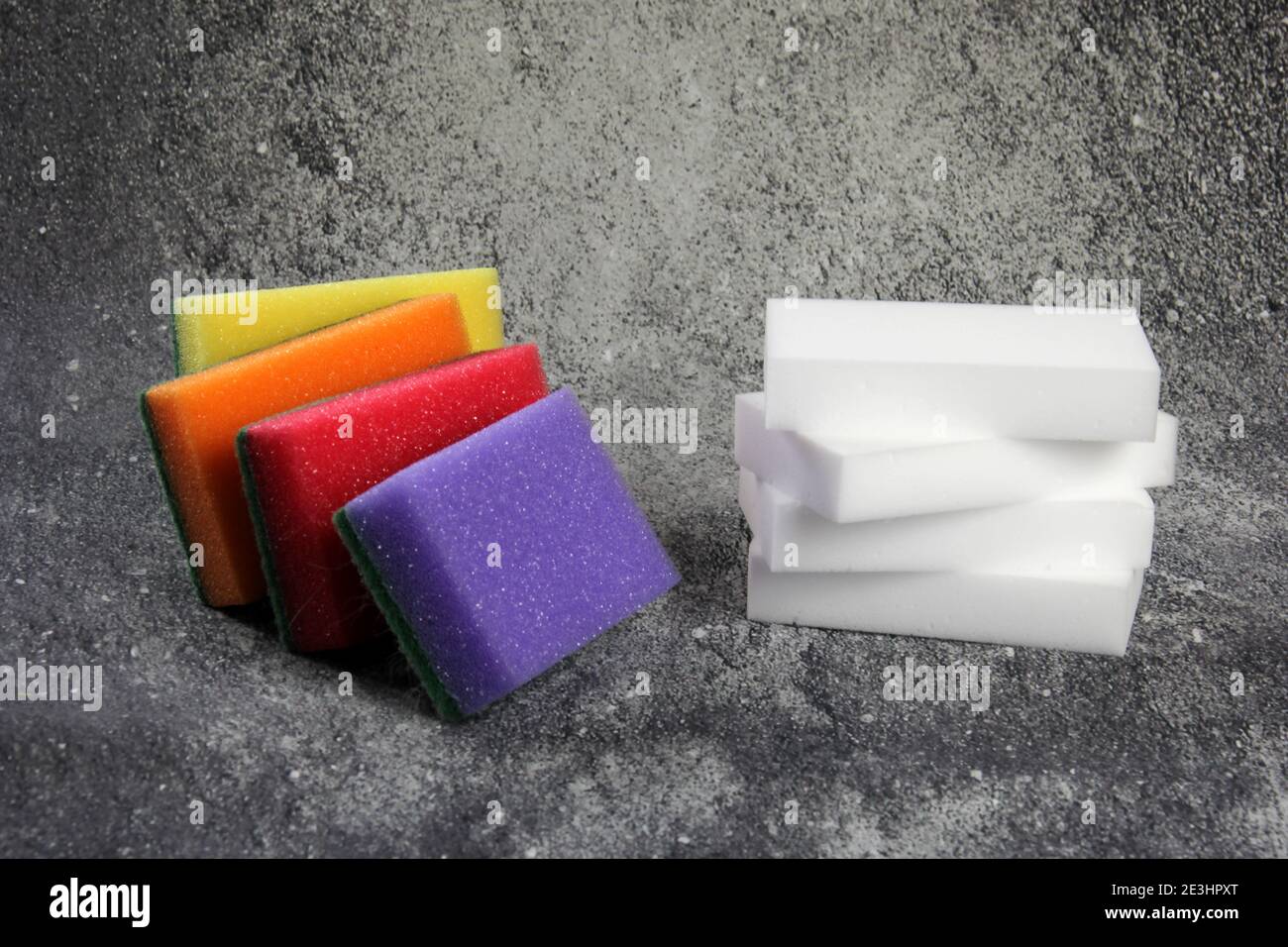 Melamine household sponge. Melamine sponges on dark background, tools ...