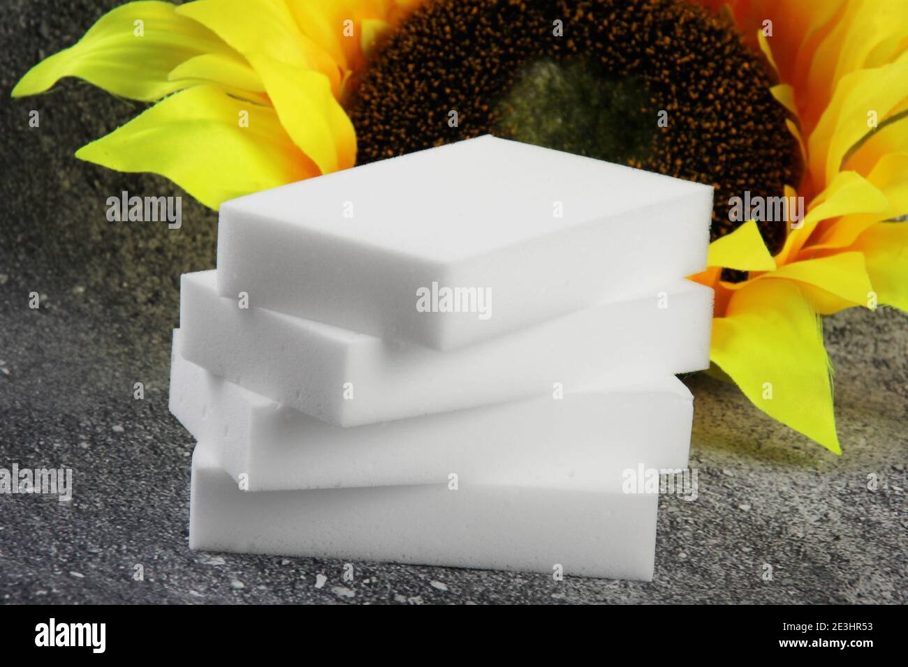 Melamine household sponge. Melamine sponges on dark background, tools ...