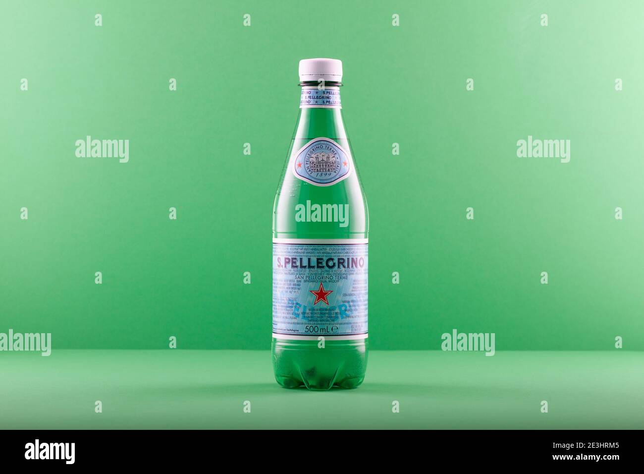 Prague,Czech Republic - 17 January, 2021: Bottle of S.Pellegrino. It is ...