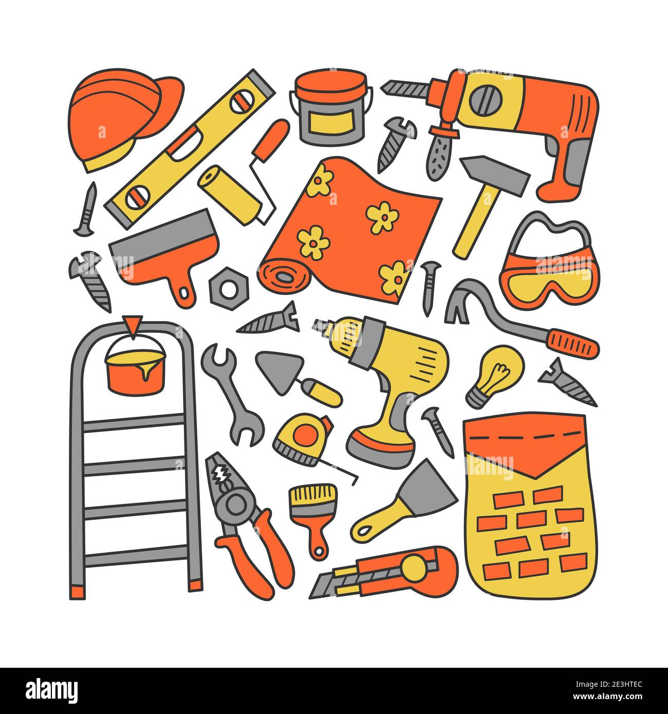 Home repair and renovation. Set of vector elements in doodle style ...