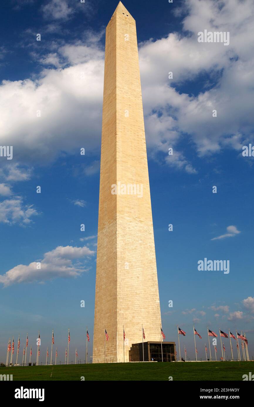 Washington Monument in Washington DC, USA. The obelisk stands in memory ...