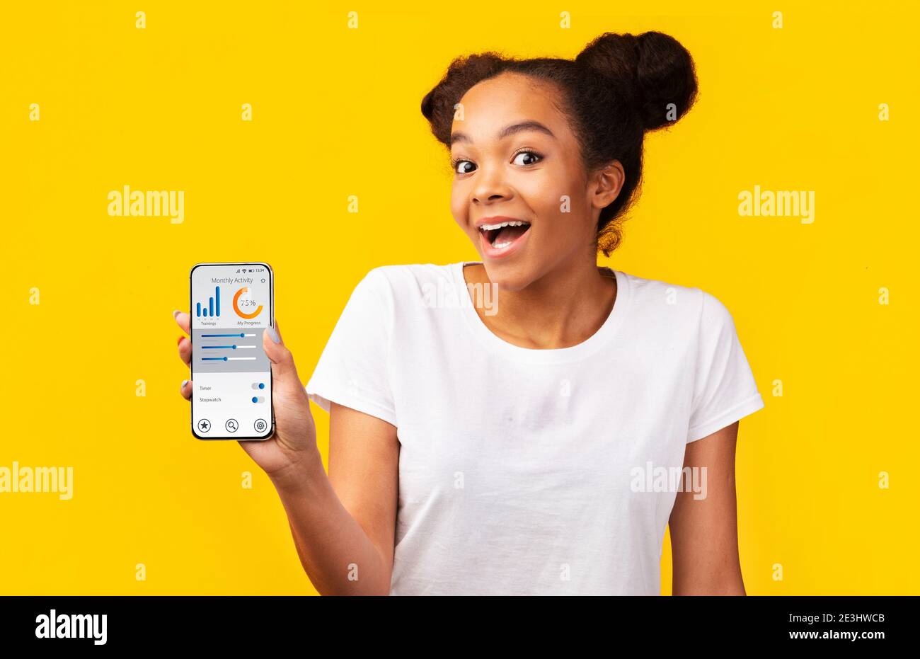 Black Girl Showing Smartphone With Physical Activity Application ...