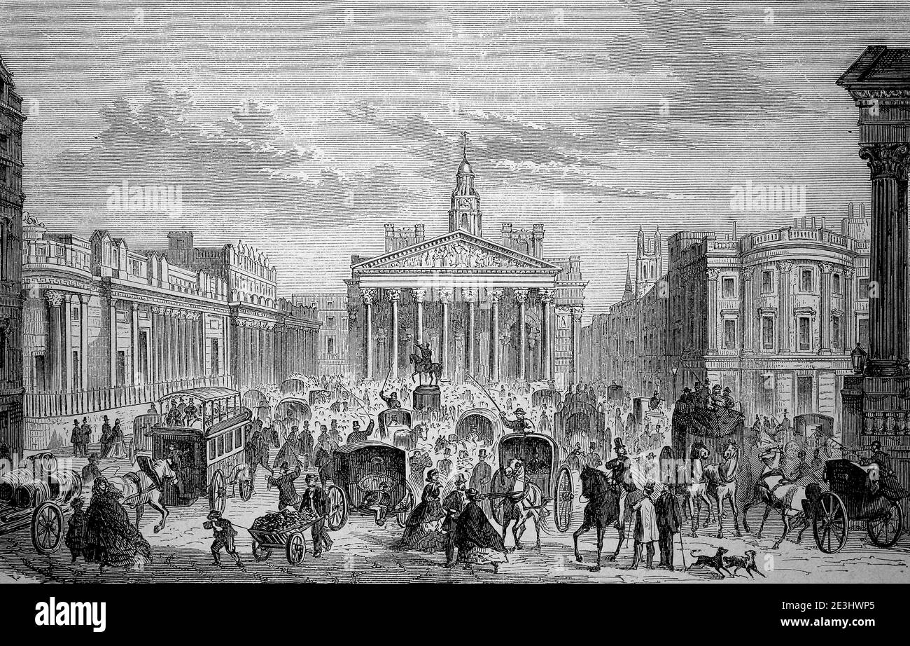 The Bank of London, Royal Exchange and Mansionhouse, England, in 1880 ...
