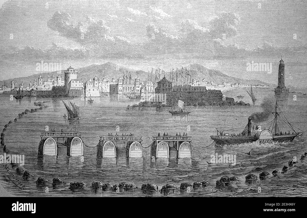 View of Livorno in Italy, in 1880 / Blick auf Livorno in Italien, im ...