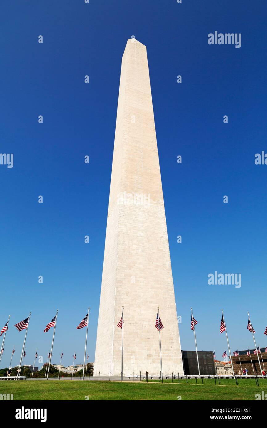 The Treasury Building in Washington DC, USA. A statue of Alexander ...