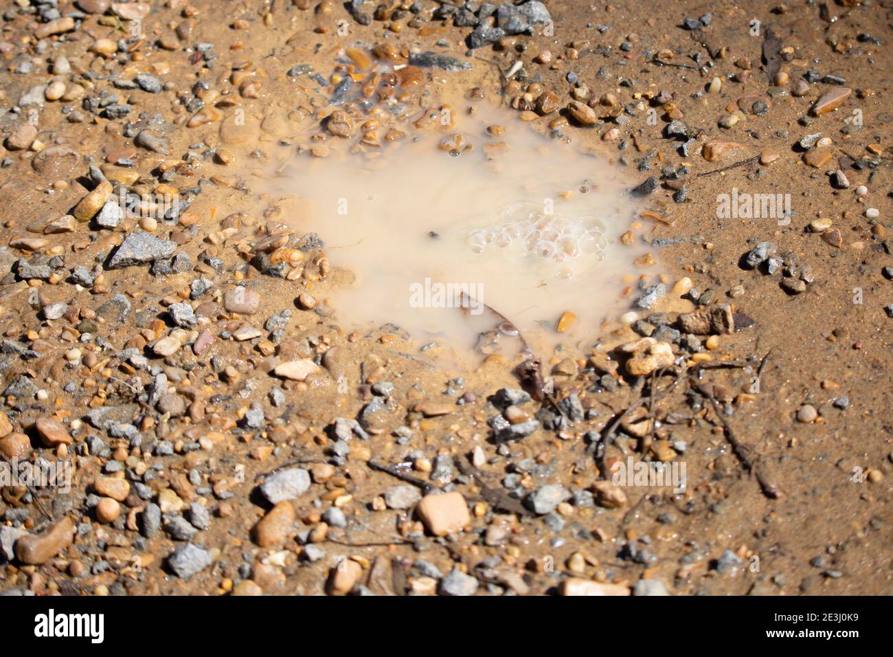 Small puddle filled with brown, muddy bubbling water Stock Photo - Alamy