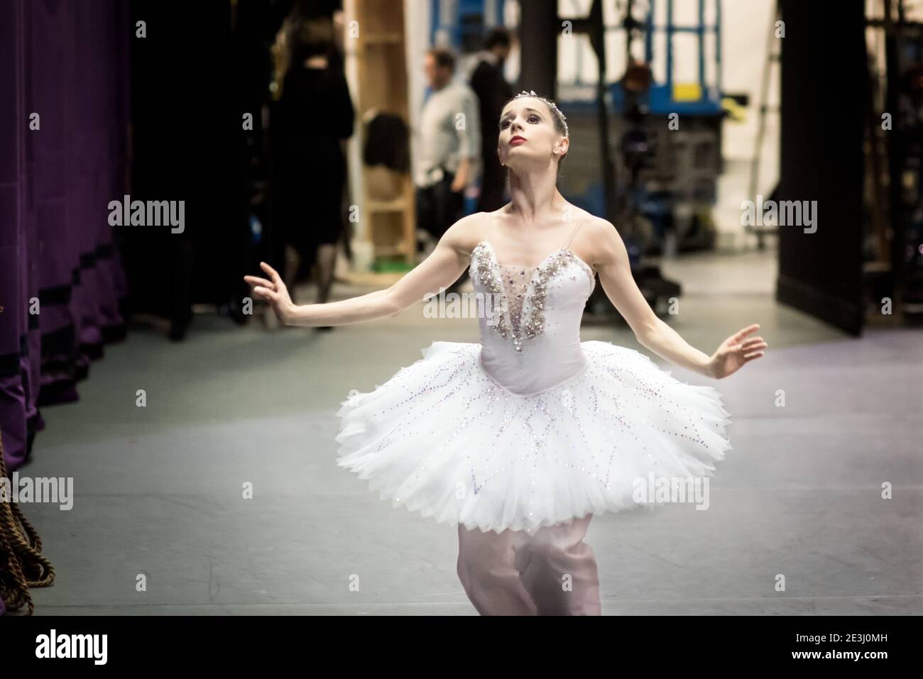 Russian Ballerina Maria Kochetkova warms up on stage before a live ...