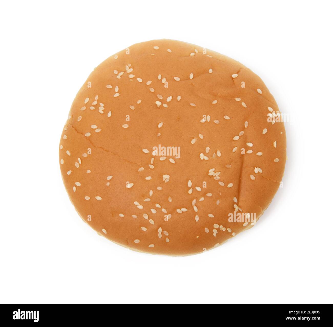 baked round burger bun isolated on white plate, top view Stock Photo ...