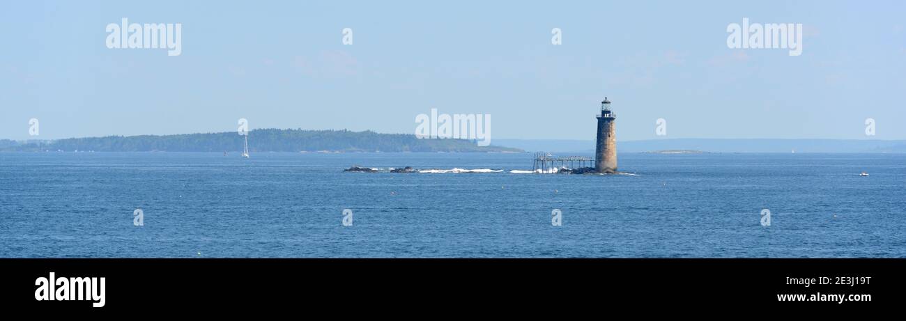 Ram Island Ledge is a lighthouse at the Casco Bay near Portland, Maine ...