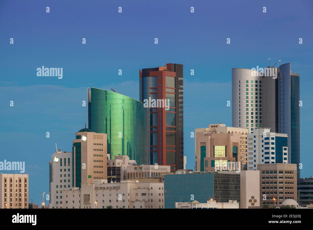 Bahrain, Manama, View of city skyline - looking towards the Diplomatic ...