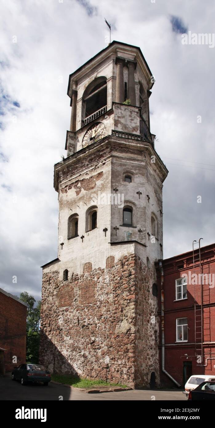 Clock tower in Vyborg. Russia Stock Photo - Alamy