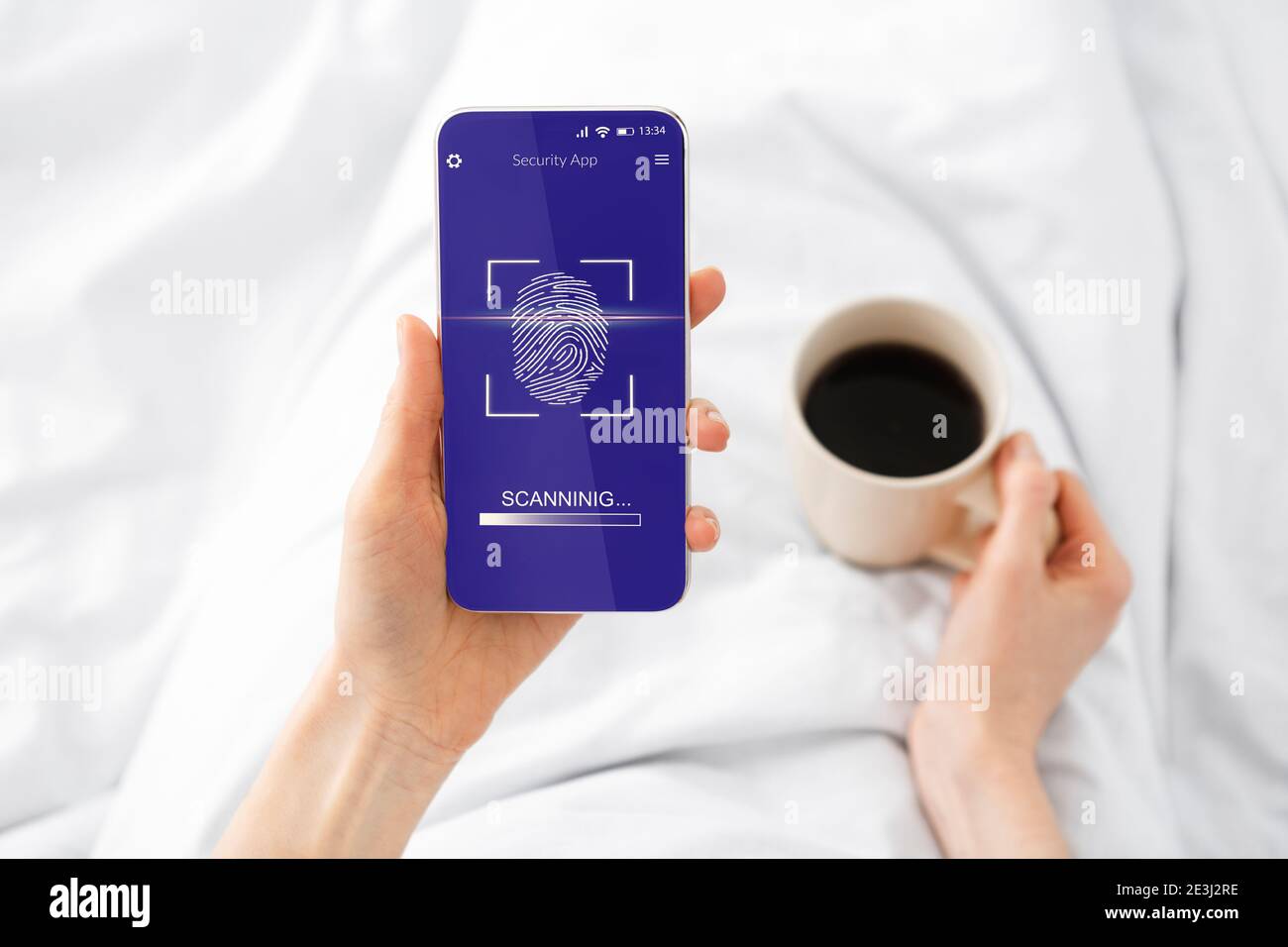 Unrecognizable Lady Holding Smartphone With Fingerprint Scanner Lying ...