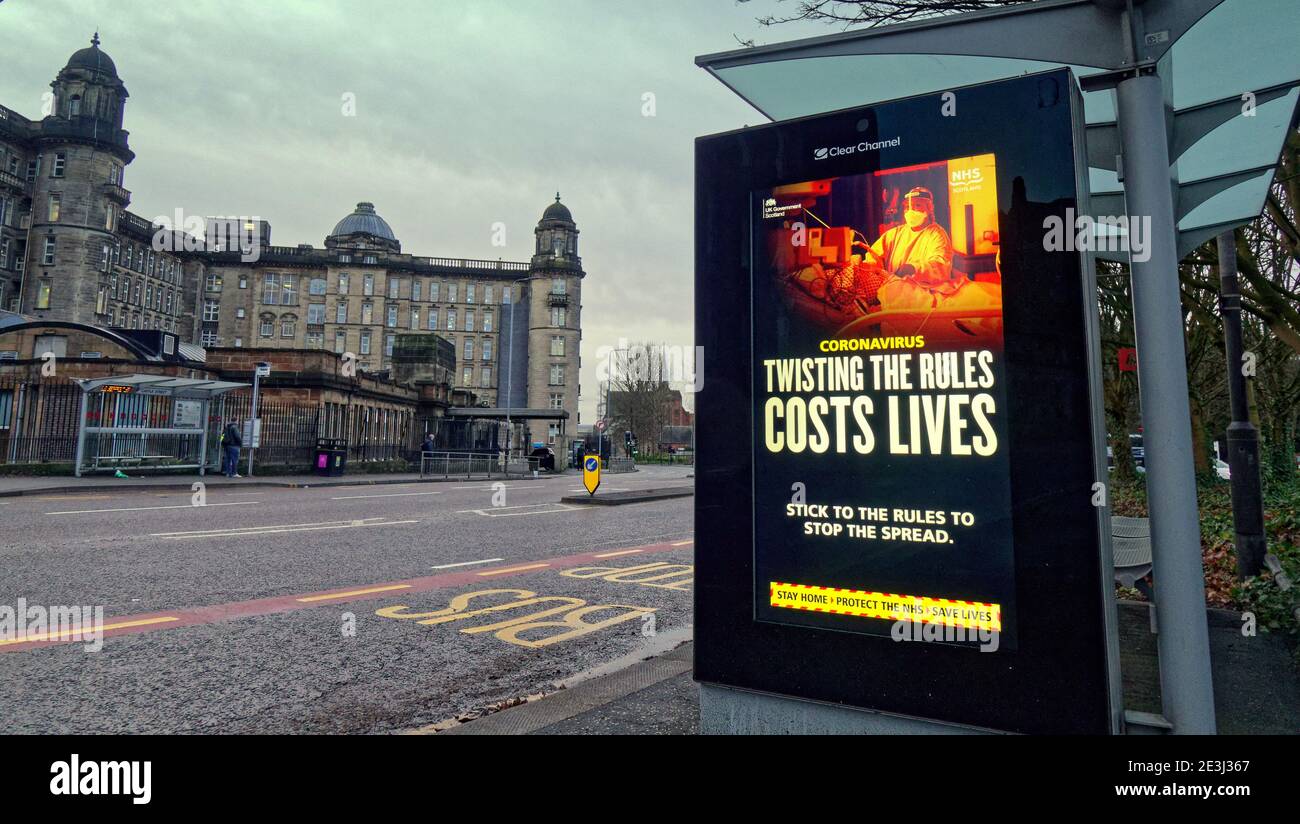 Glasgow, Scotland, UK. 19th January, 2021.Lockdown Tuesday saw empty ...