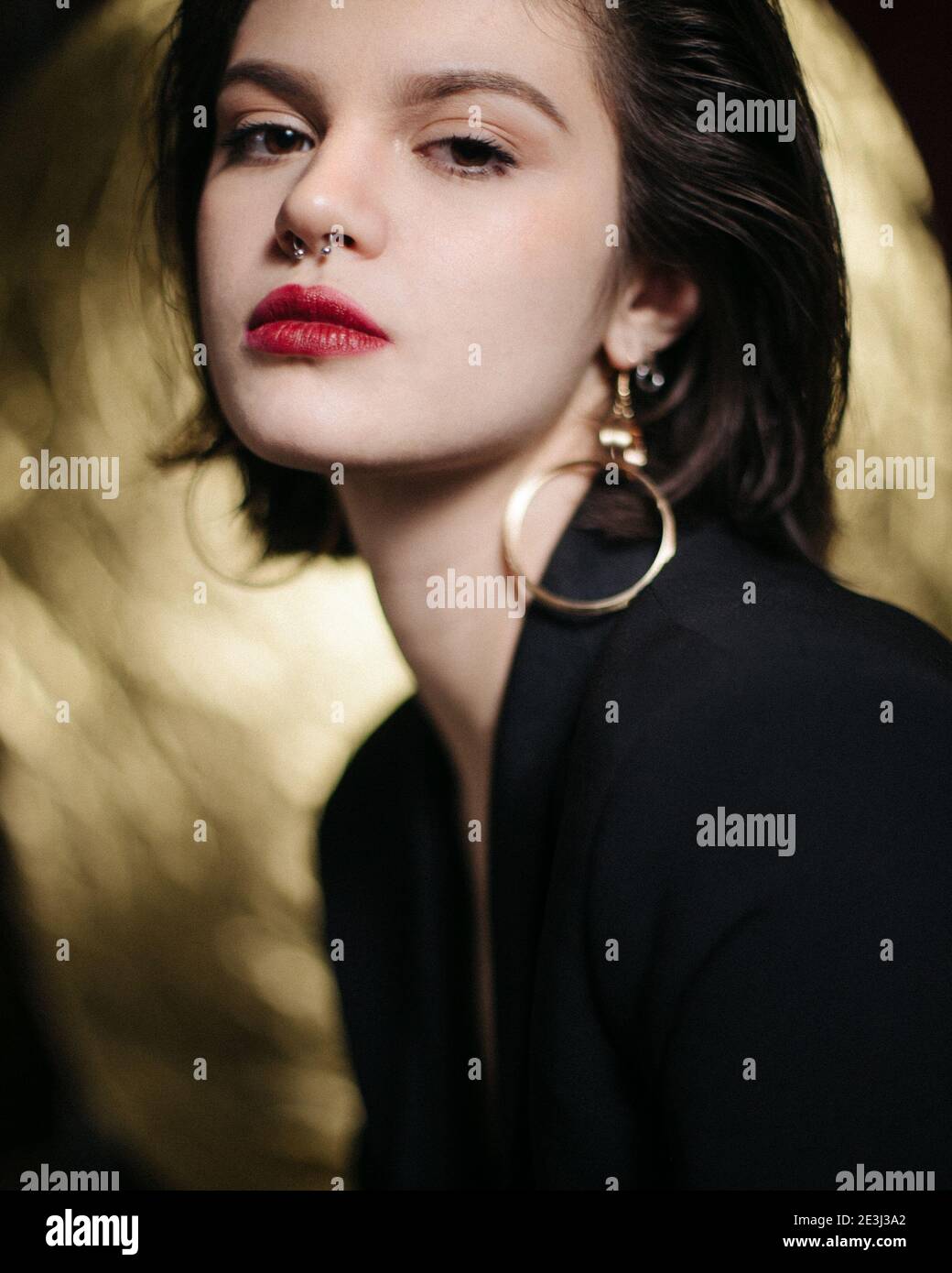 Beautiful Luxury Portrait Brunette Girl Vertical Photo Close Up With