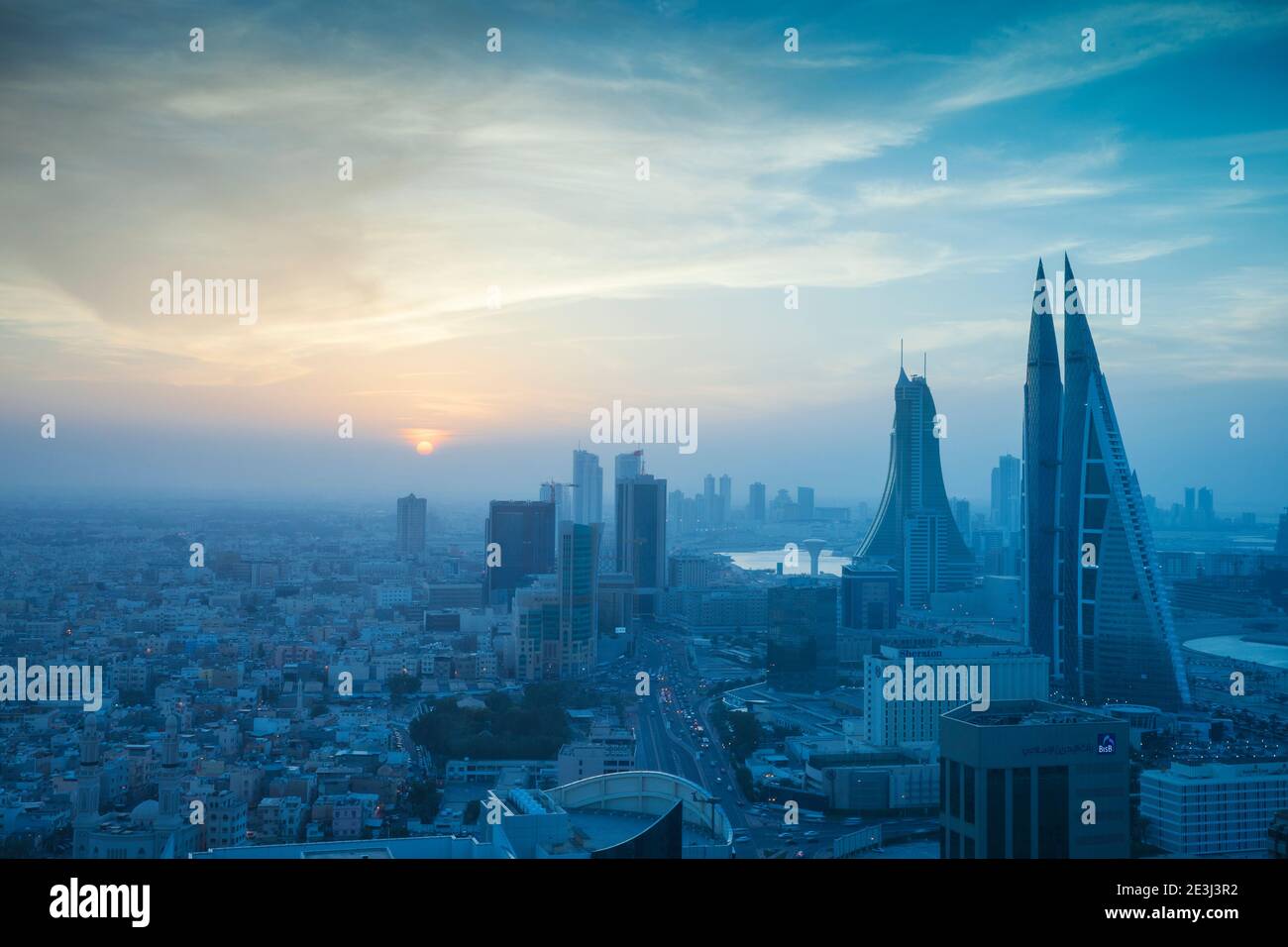 Bahrain, Manama, City center skyline looking towards Bahrain World ...