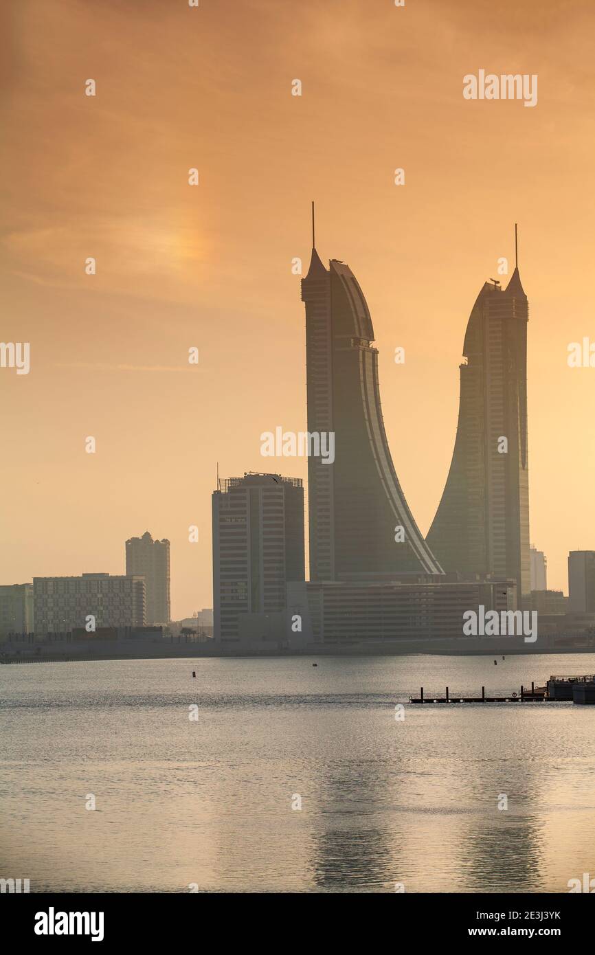 Bahrain, Manama, Bahrain Financial Harbour, Harbour Towers Stock Photo ...