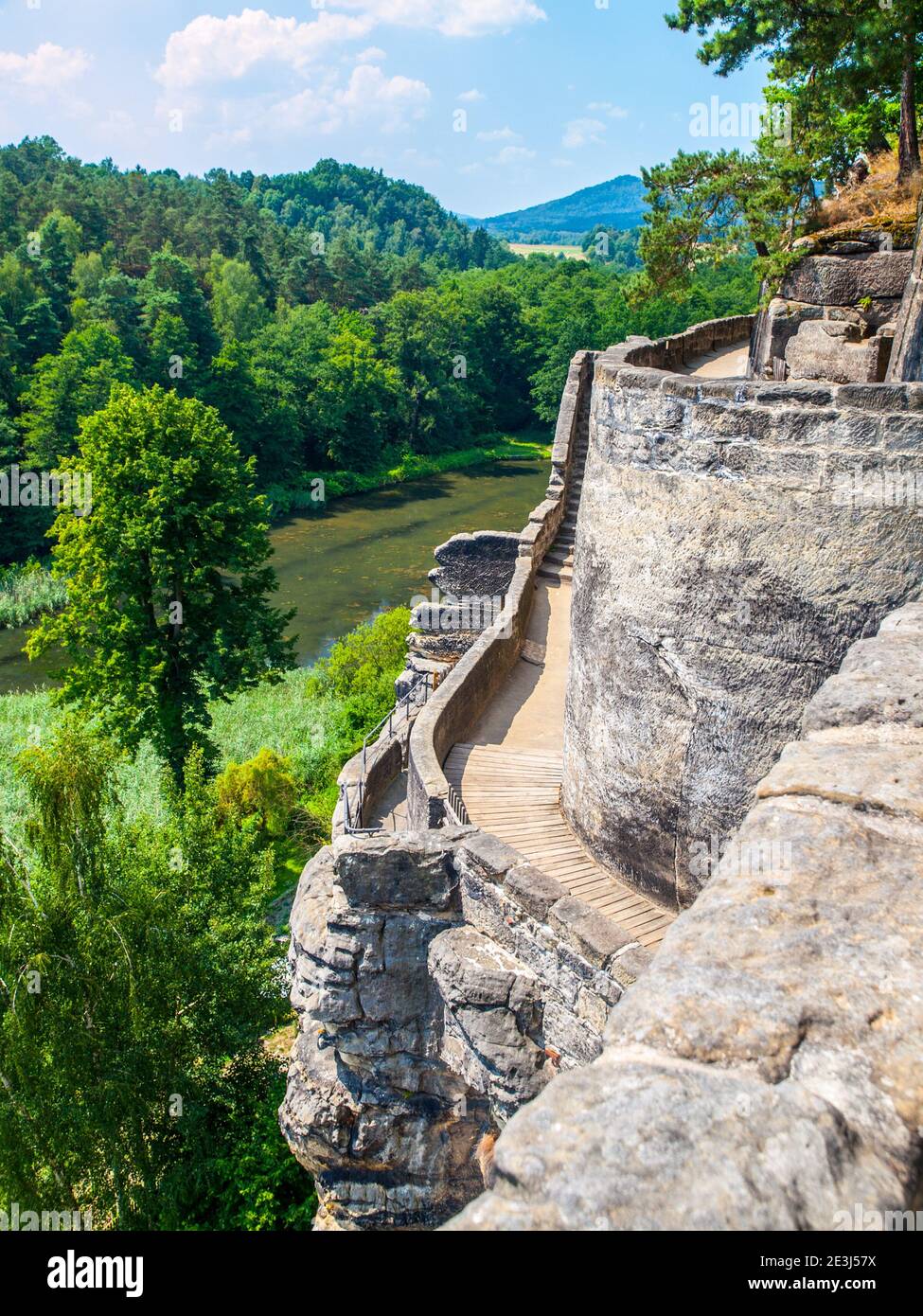 Terraces of Sloup medieval castle situated on the rock spur in northern ...