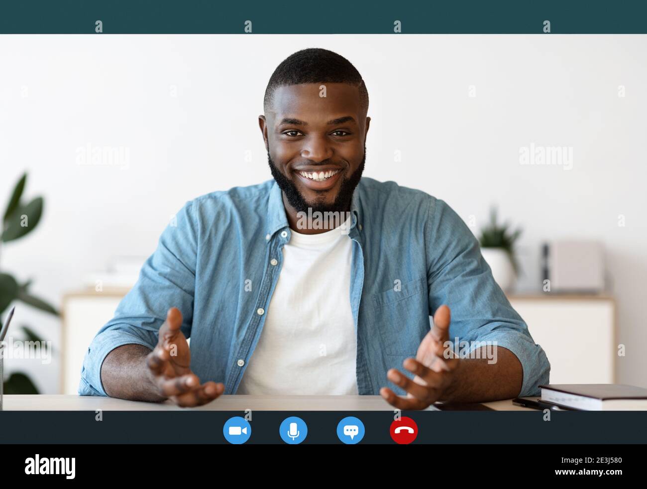 Online Interview. Device Screenshot With Smiling Black Hr Manager ...