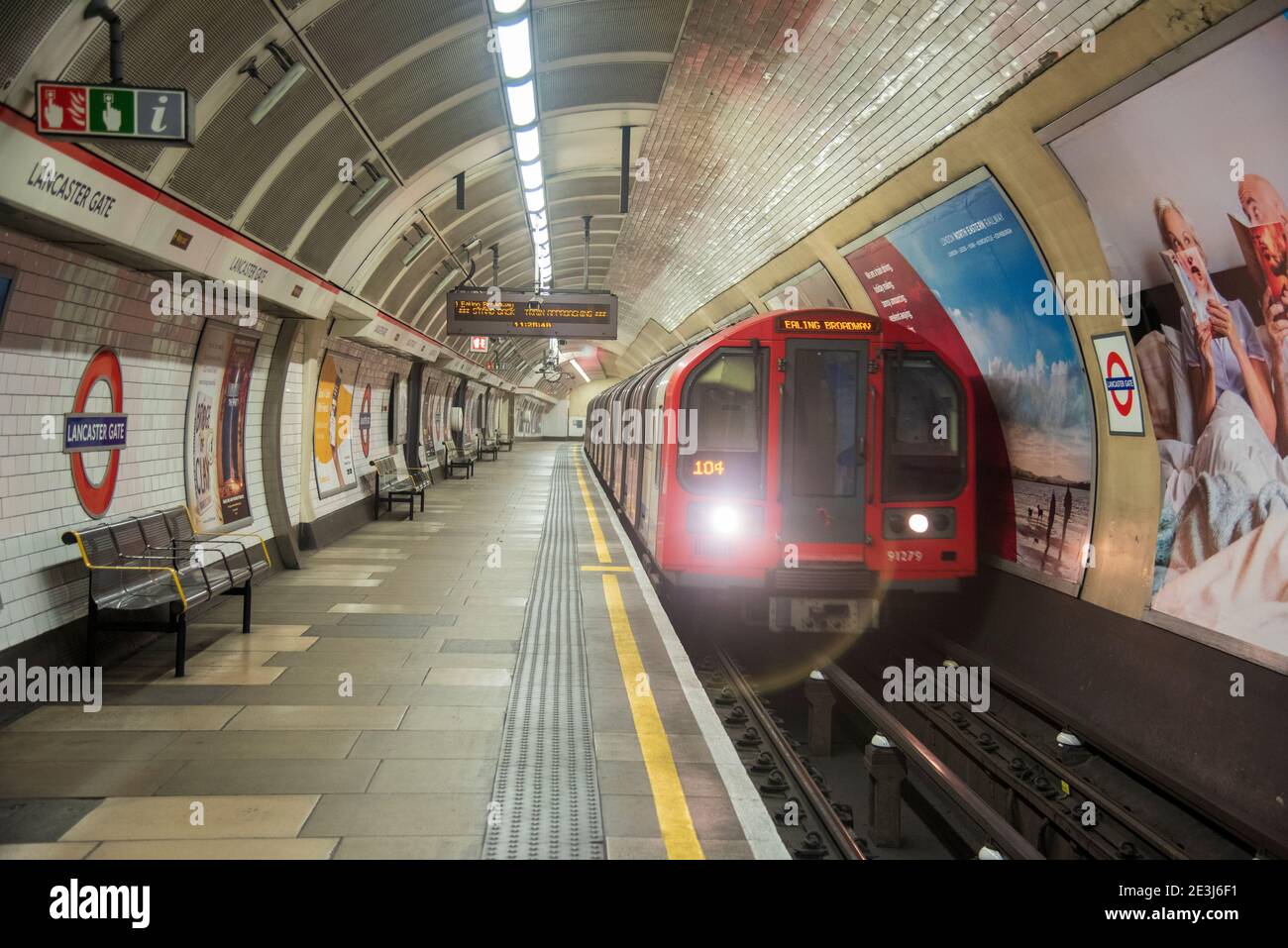 London Underground Train pulling into Lancaster Gate Station, part of ...