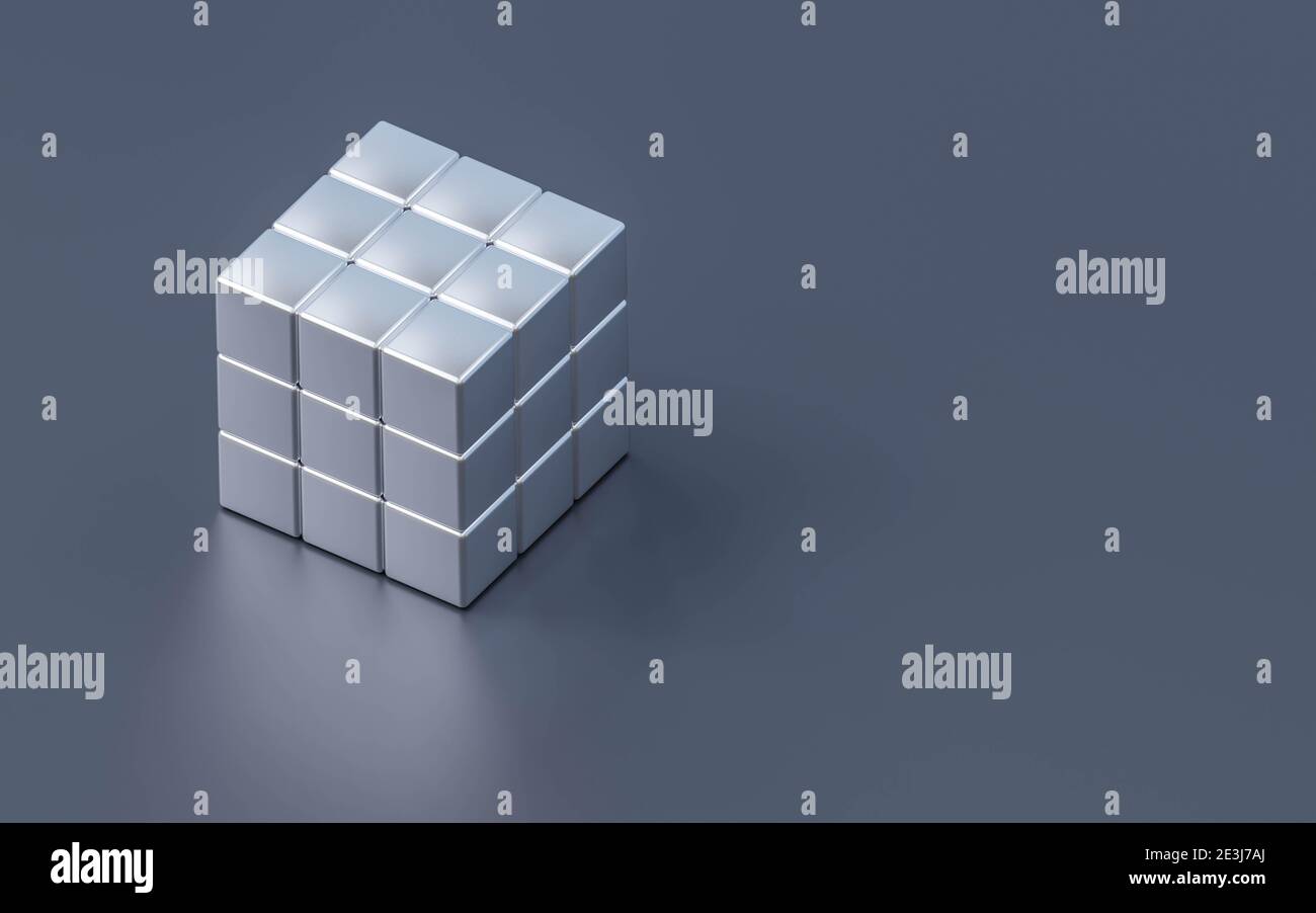 silver steel chrome cube on dark background 3d render illustration ...