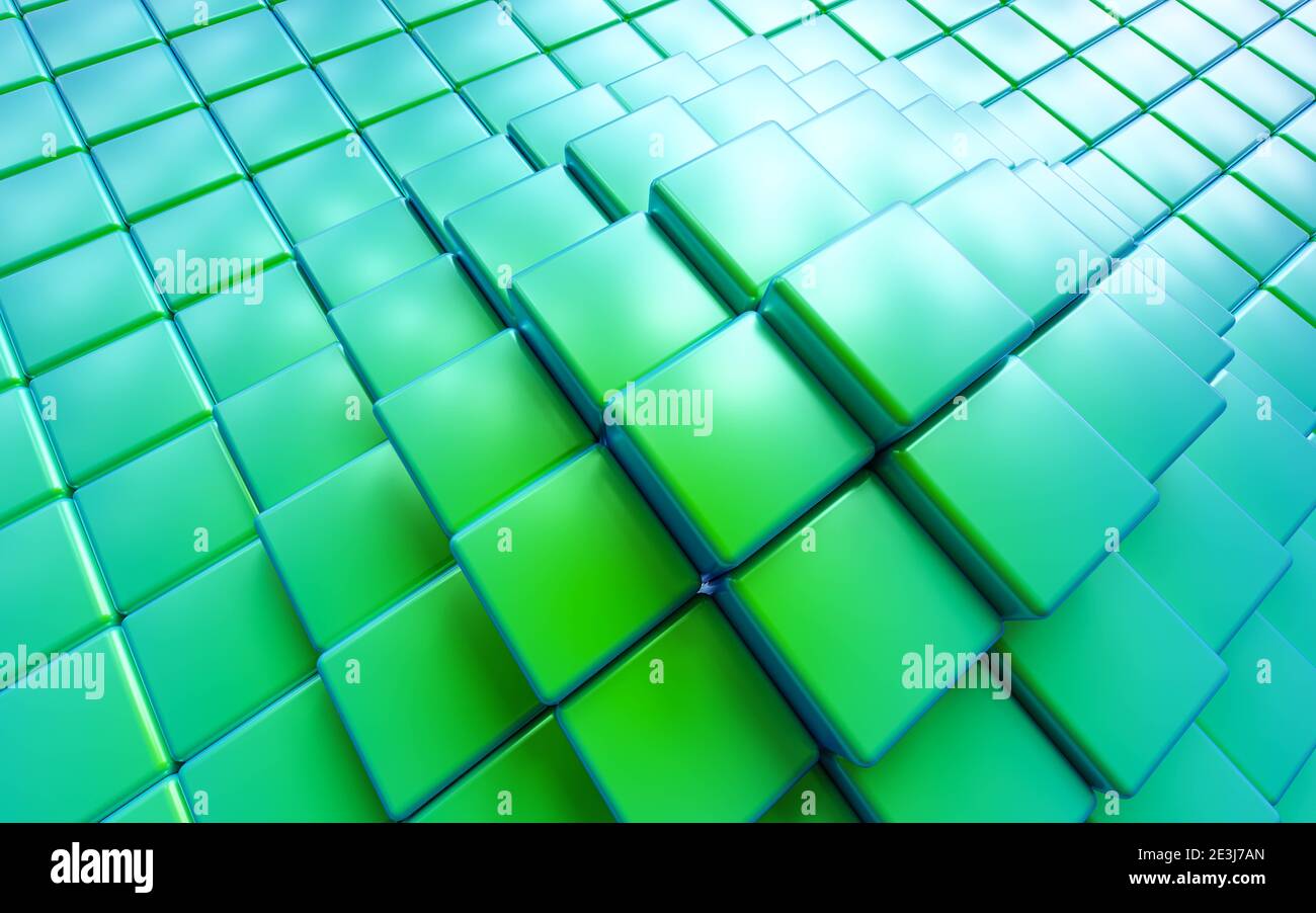 green cubes abstract background with wave shape 3d render illustration ...