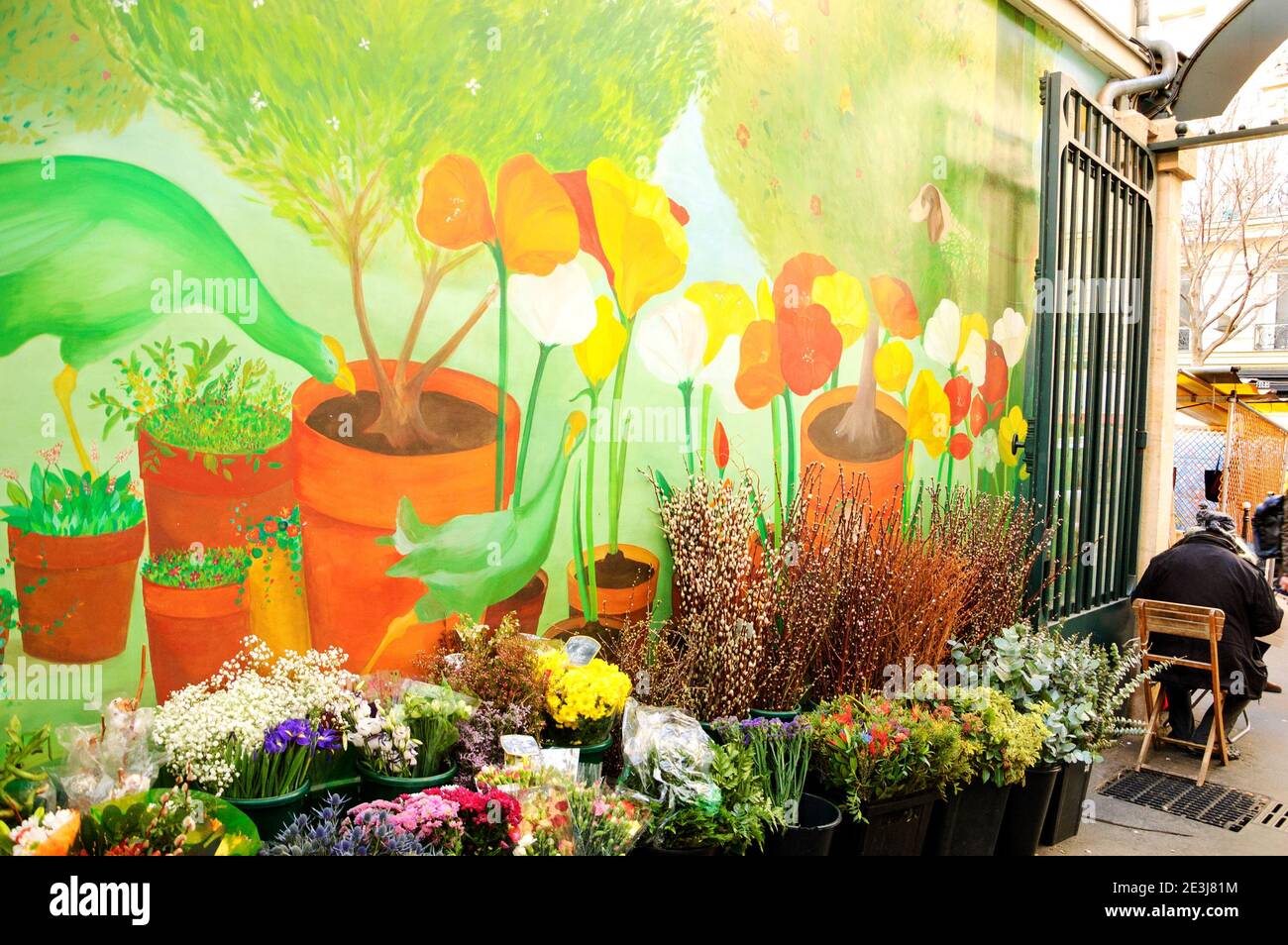PARIS, FRANCE - JANUARY 28, 2017: Flowers shop in the entry to famous ...