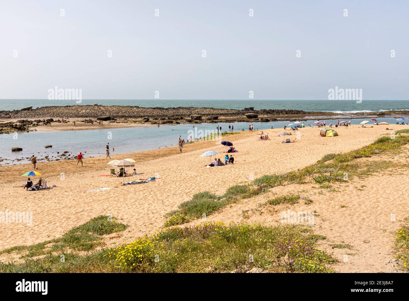 Beachgoers at the beach near Temara, near Rabat, Morocco Stock Photo ...