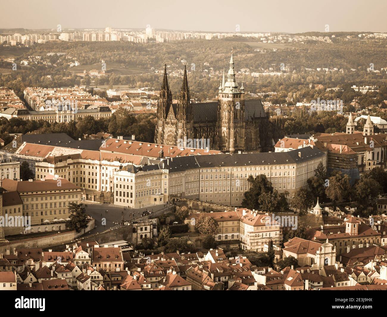 View of Prague Castle with St. Vitus Cathedral from Petrin Tower, Czech ...
