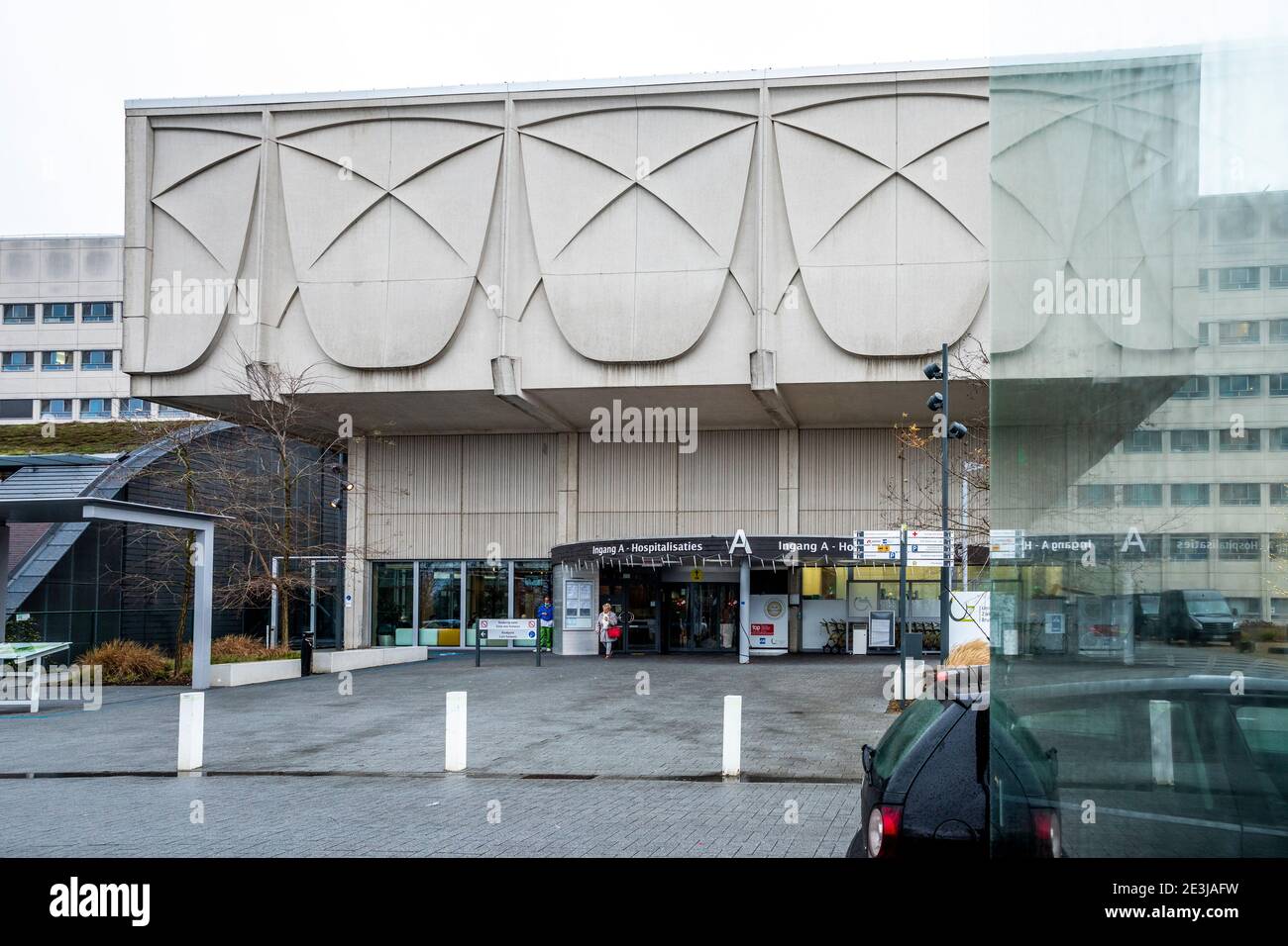 Illustration shows an outside view of the UZ Brussel hospital in marge ...
