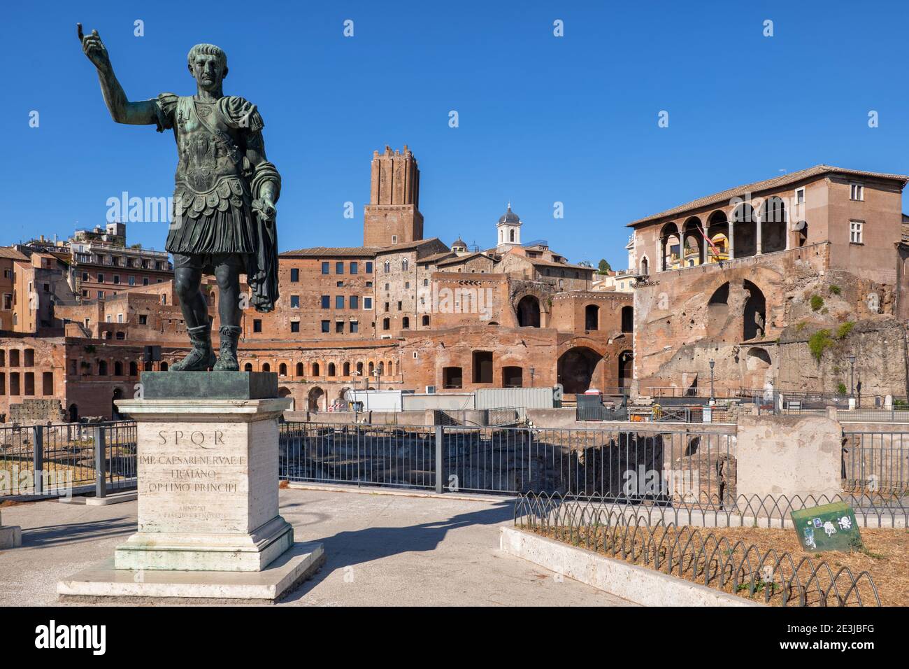 Emperor Trajan (Latin: Caesar Nerva Traianus) bronze statue at Via dei ...