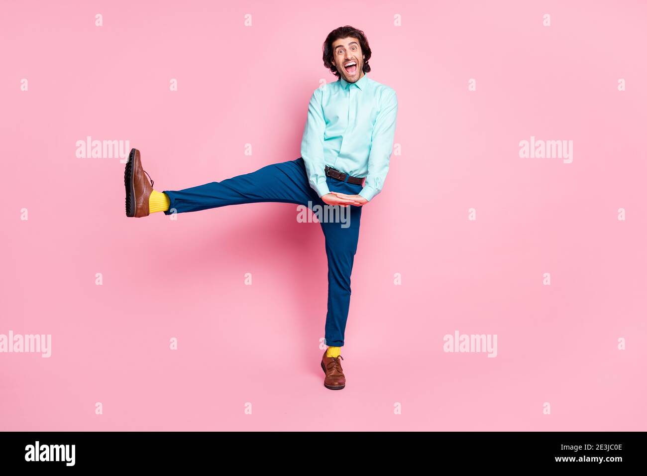 Full size photo of young crazy carefree man happy positive smile have ...