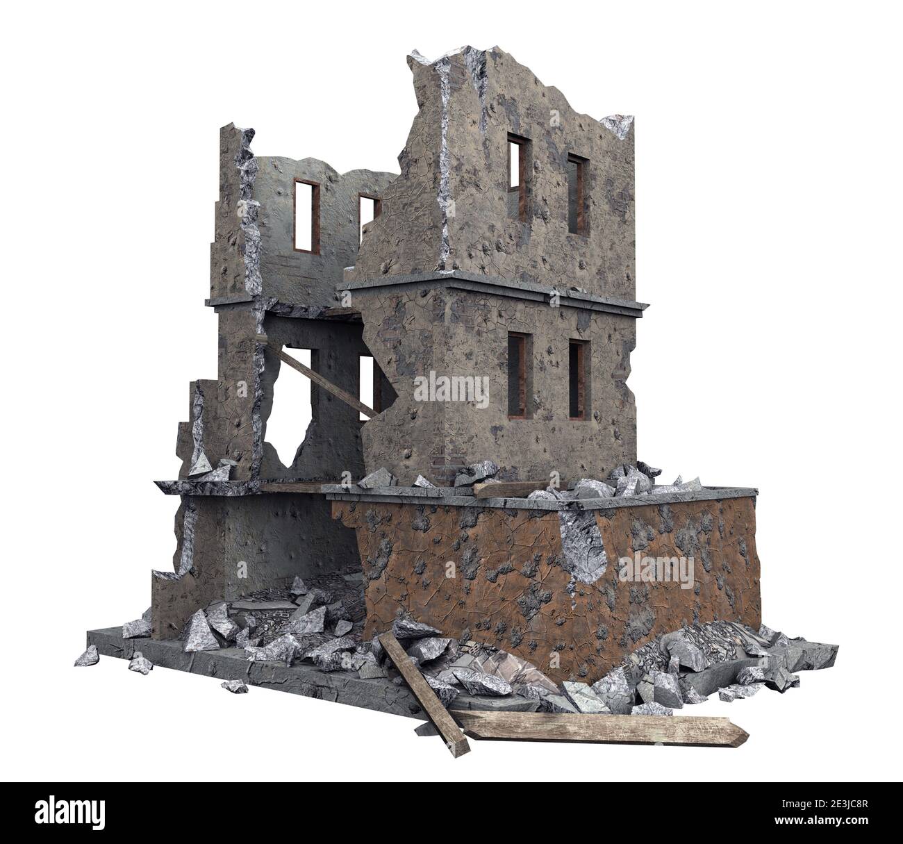 ruined small building isolated on white. 3d rendering Stock Photo - Alamy