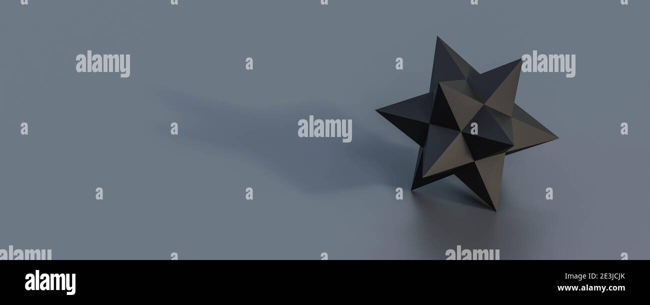 simple black geometric star shape object on dark background 3d render ...