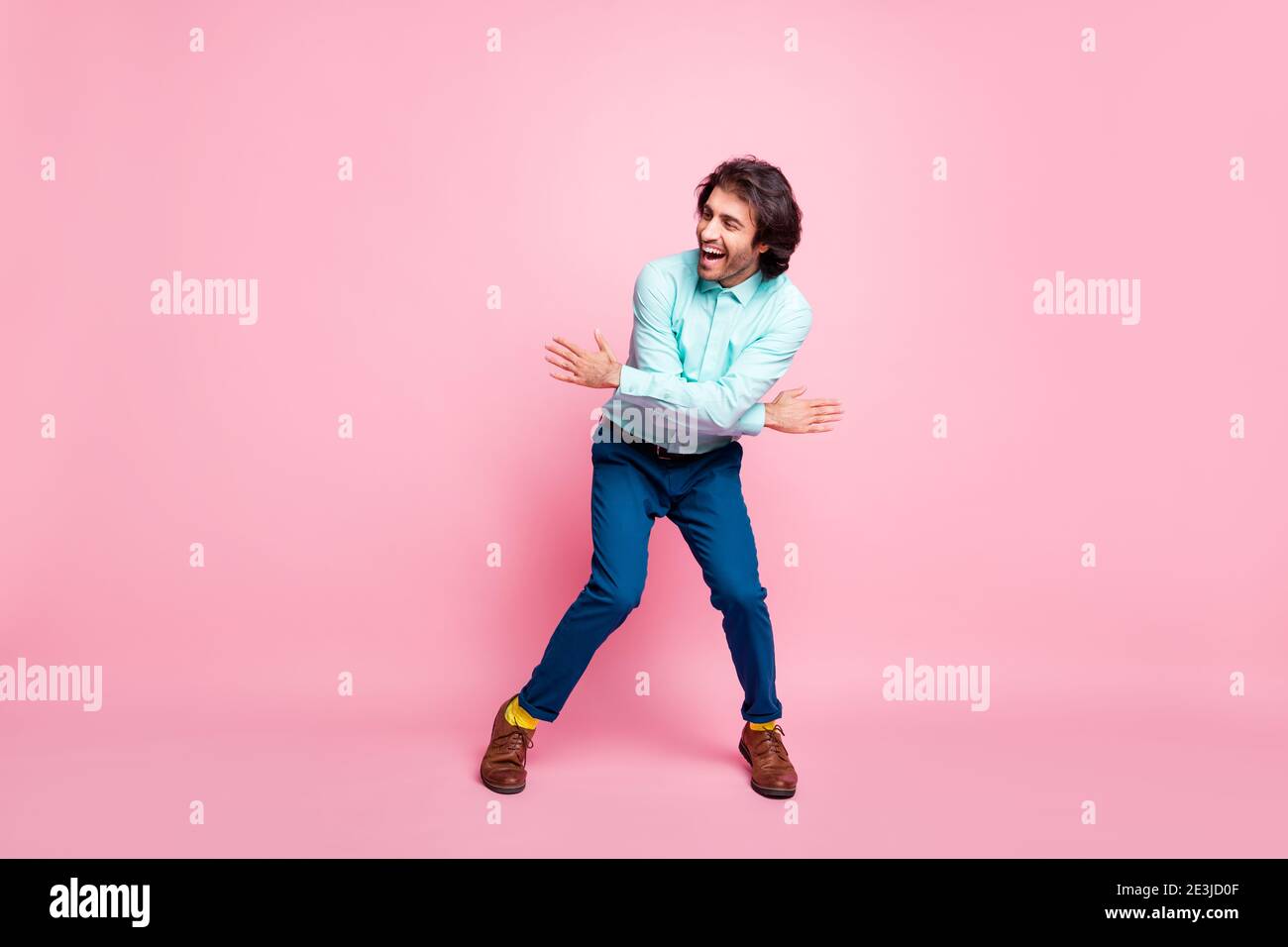 Full body photo of young man happy excited crazy energetic dance look ...