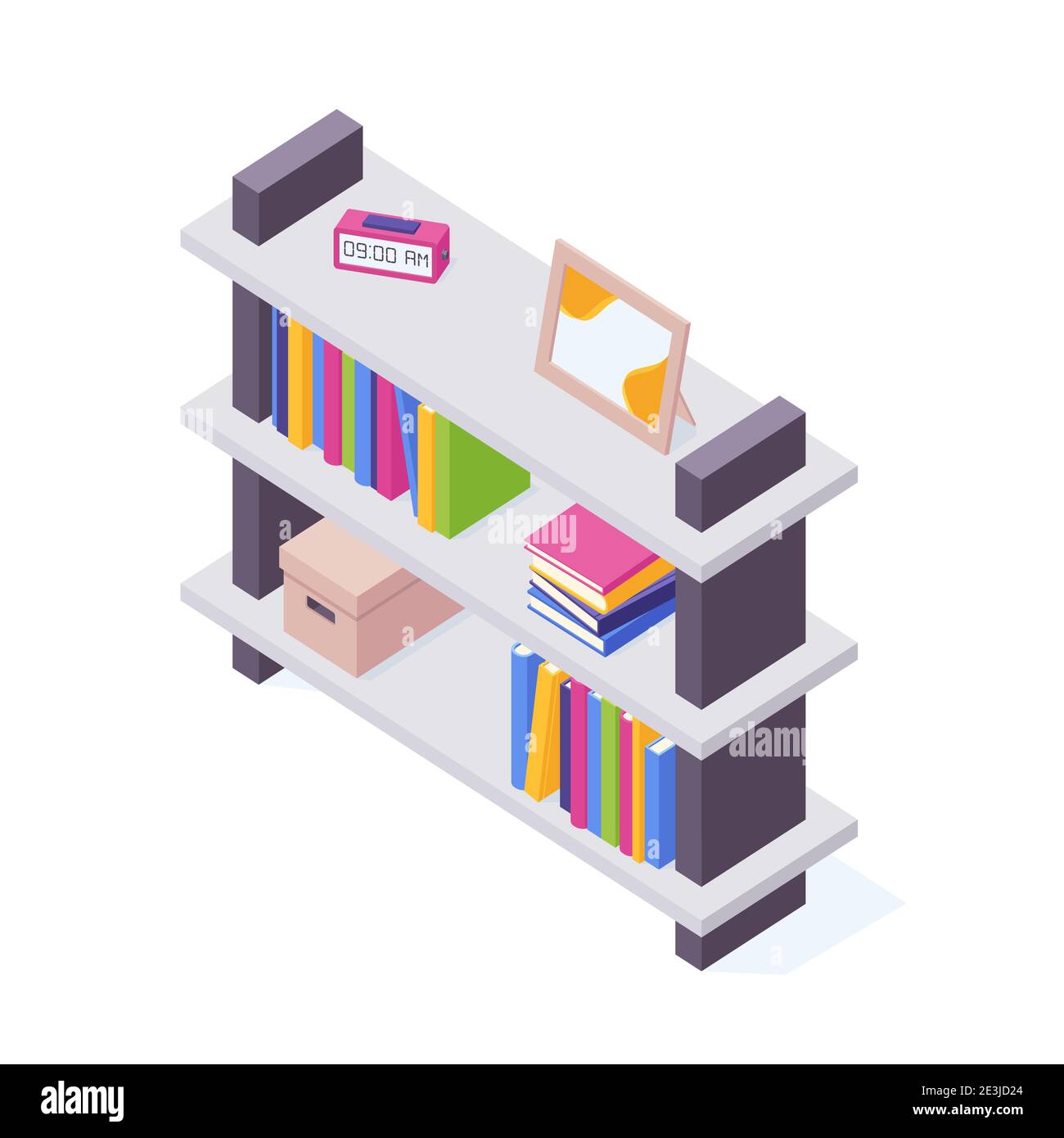 Books on shelf in isometric vector illustration Stock Vector Image ...