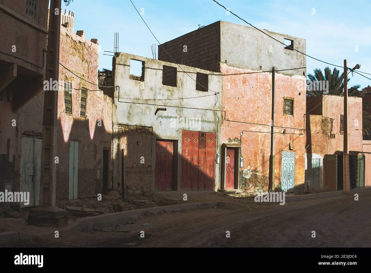 Ghost town in Sahara desert with decadent abandoned house and dirt sand ...