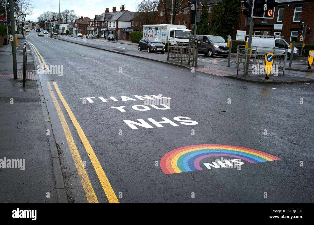 Image shows a painted sign on London Road, Stockport, outside Stepping ...