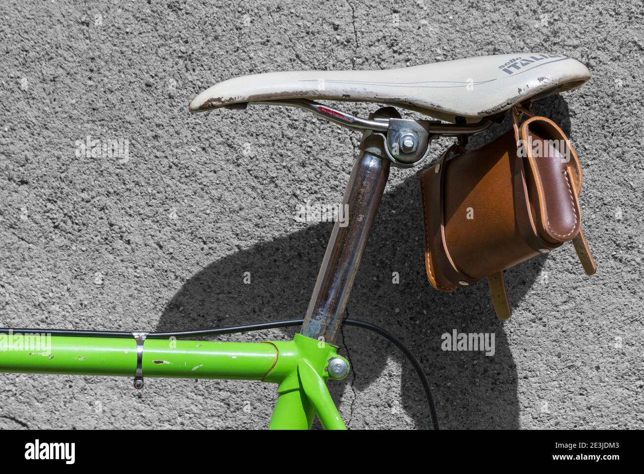 Bike saddle and leather bag on bike bicycle close up detail - bicycle ...