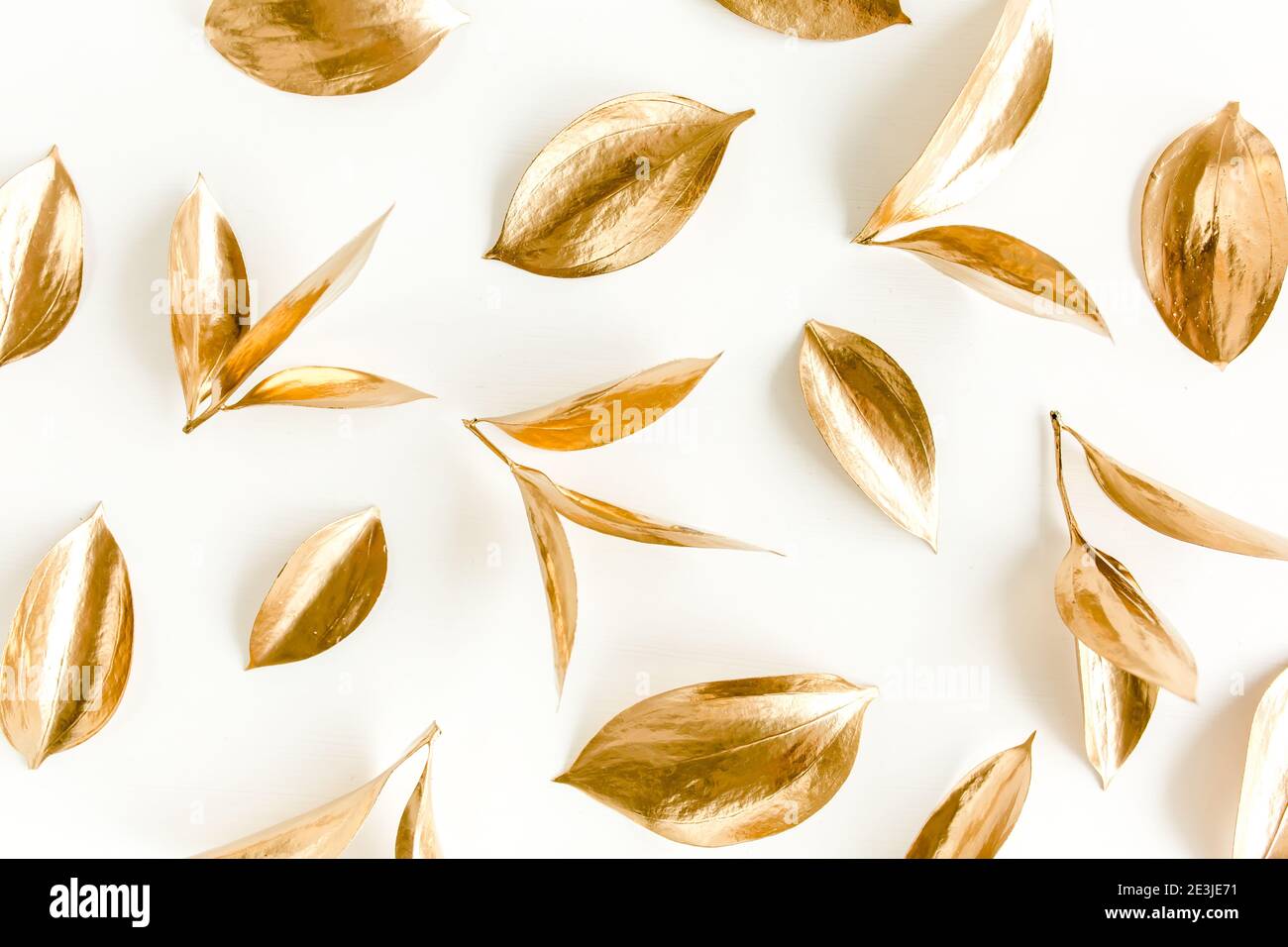 Pattern, texture with gold leaves isolated on white background. flat ...