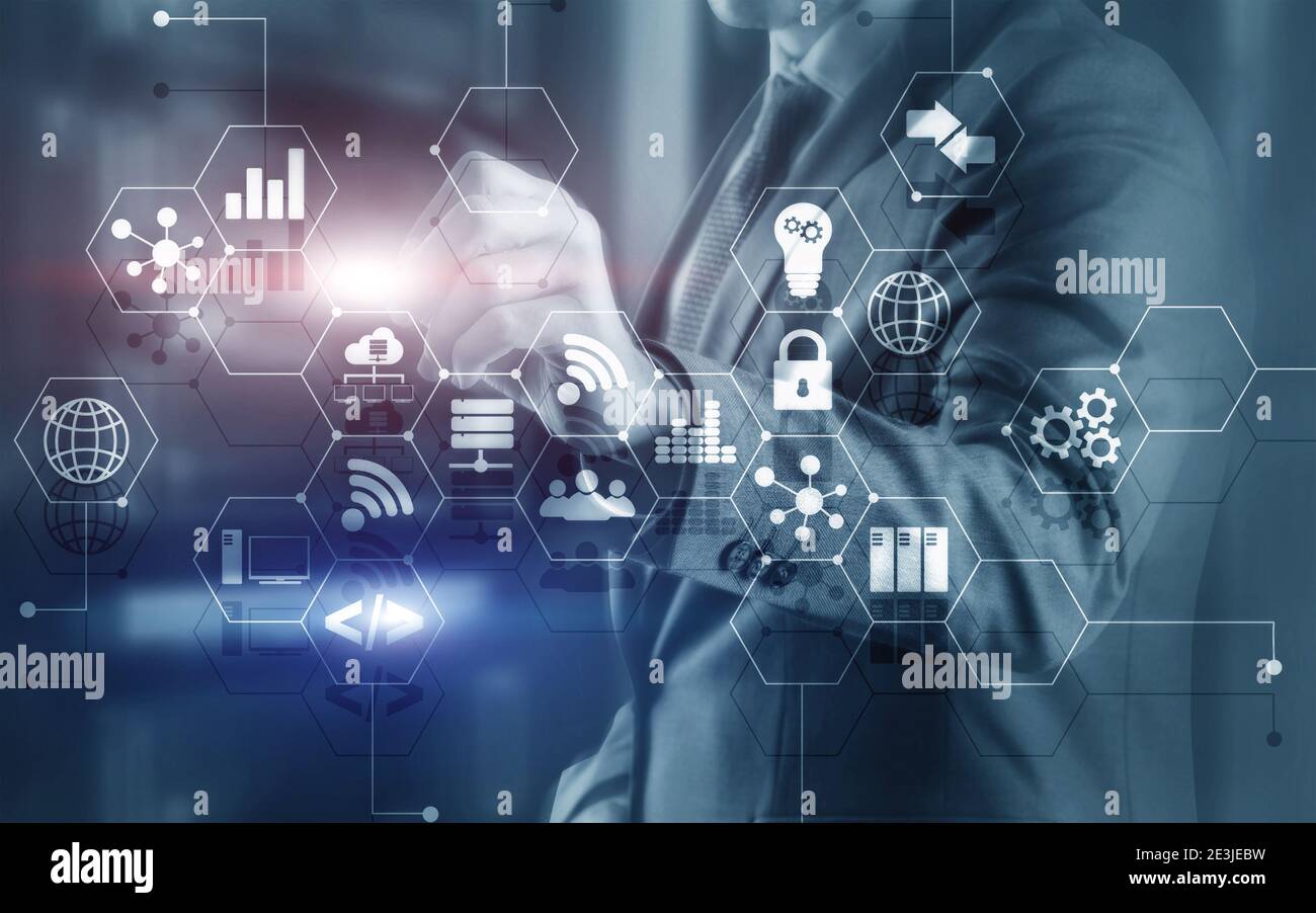 Business process icon on virtual screen. Universal background for ...