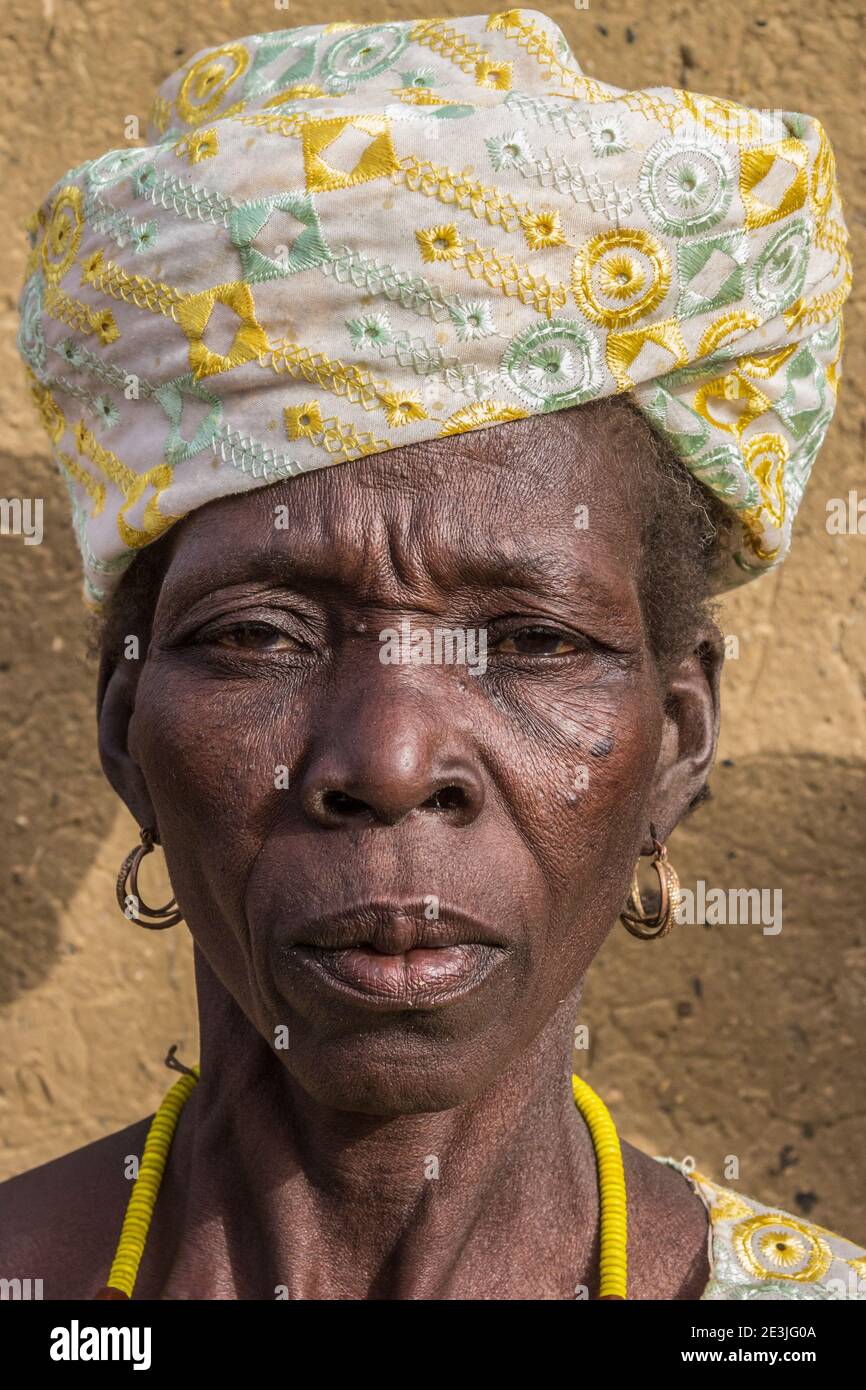 Portrait of Dogon woman near Bandiagara , Dogon plateau country in Mali ...