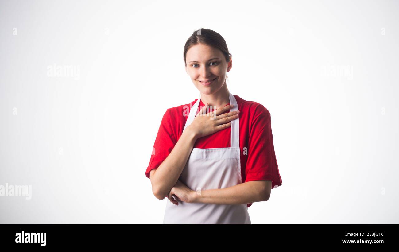 Chef woman. Isolated over white background Stock Photo - Alamy