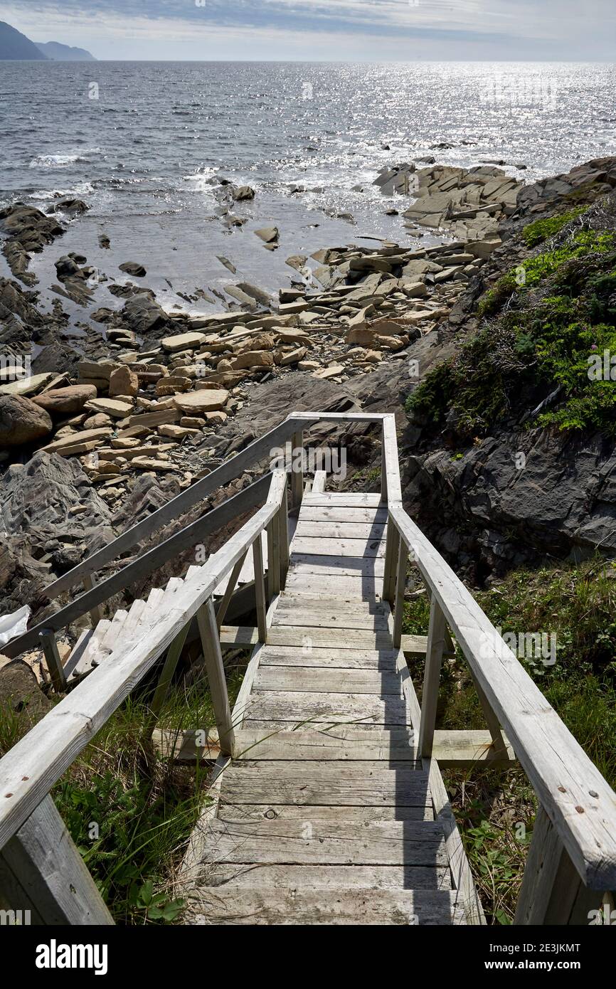 Steps down to rugged Newfoundland coastline Stock Photo - Alamy