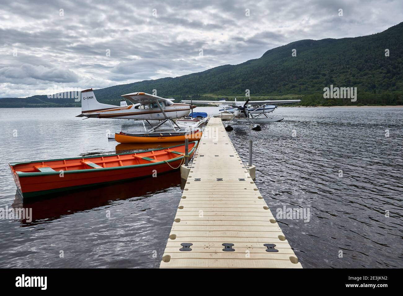 Seaplanes moored on jetty in Newfoundland Stock Photo - Alamy